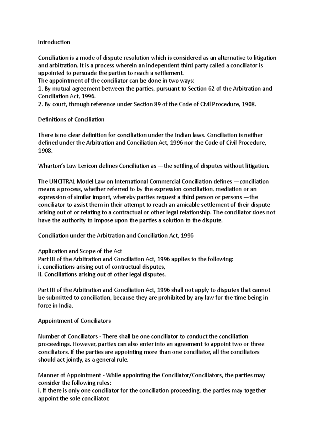 Conciliation - Introduction Conciliation is a mode of dispute ...