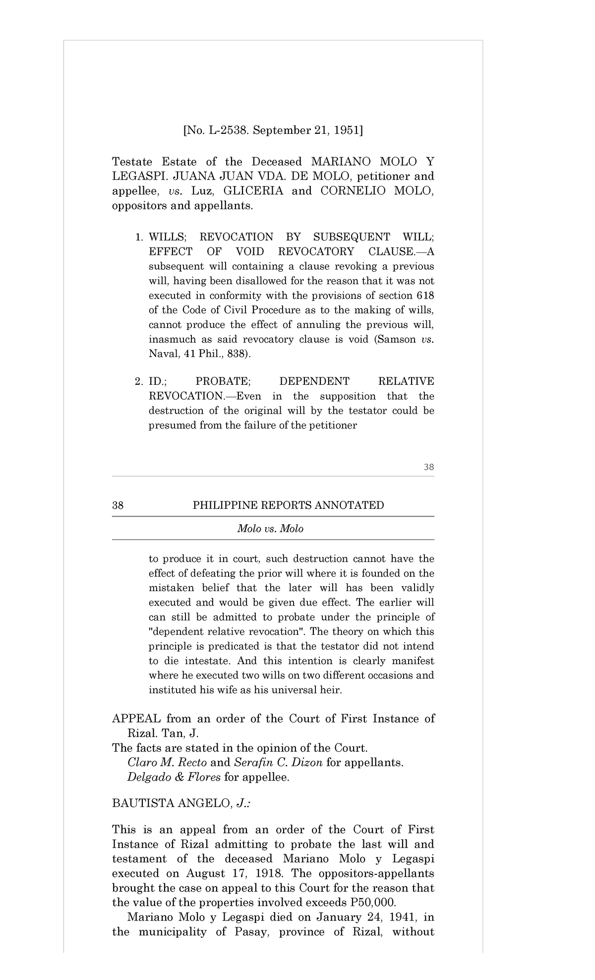 31 Molo vs. Molo - This is a full text case. - [No. L-2538. September ...