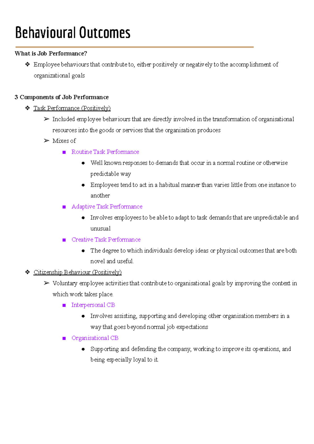 Behavioural Outcomes - Lecture notes - Behavioural Outcomes What is Job ...