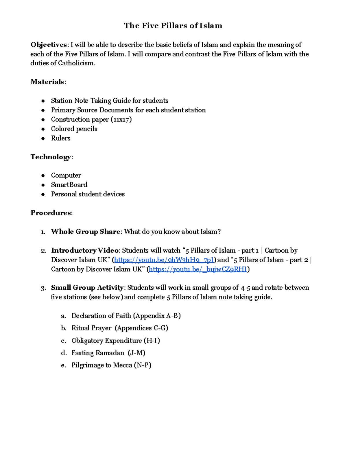 The Five Pillars of Islam Lesson Plan - The Five Pillars of Islam ...
