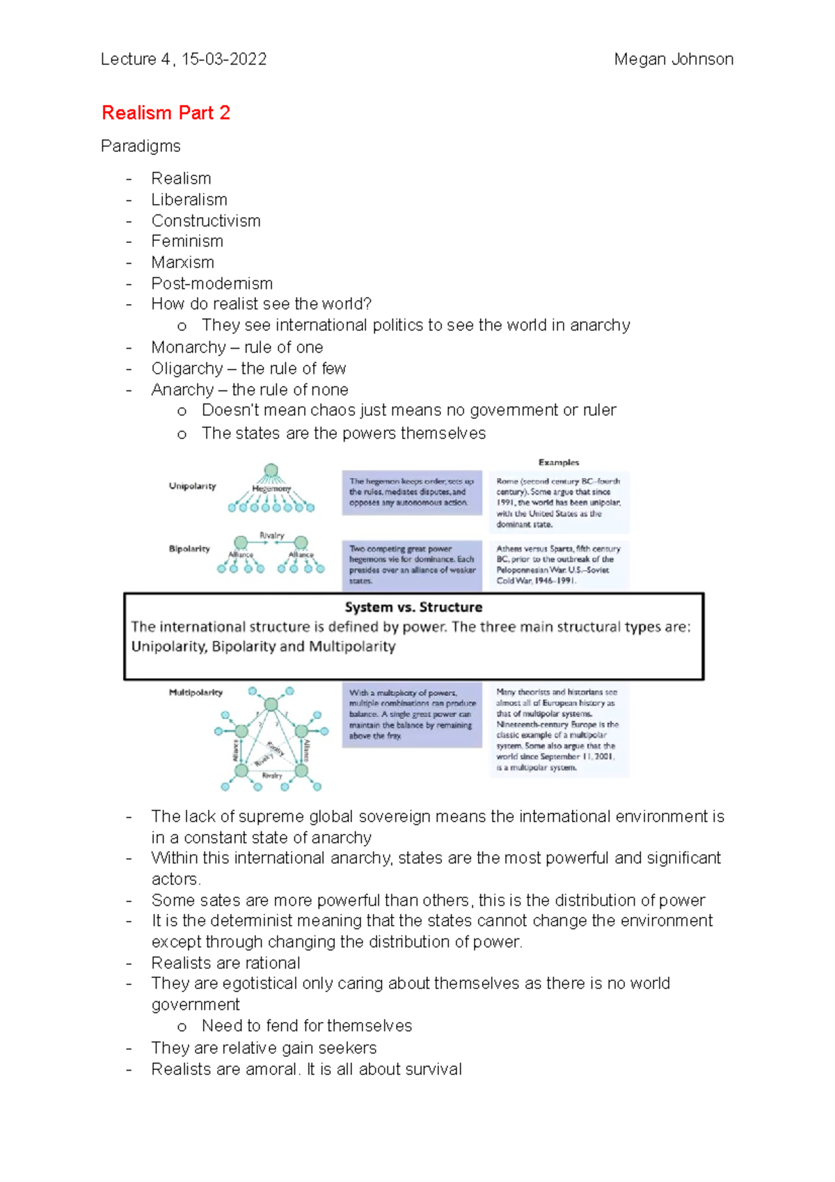 Realism in security studies Part 2 - Lecture 4, 15-03-2022 Megan ...