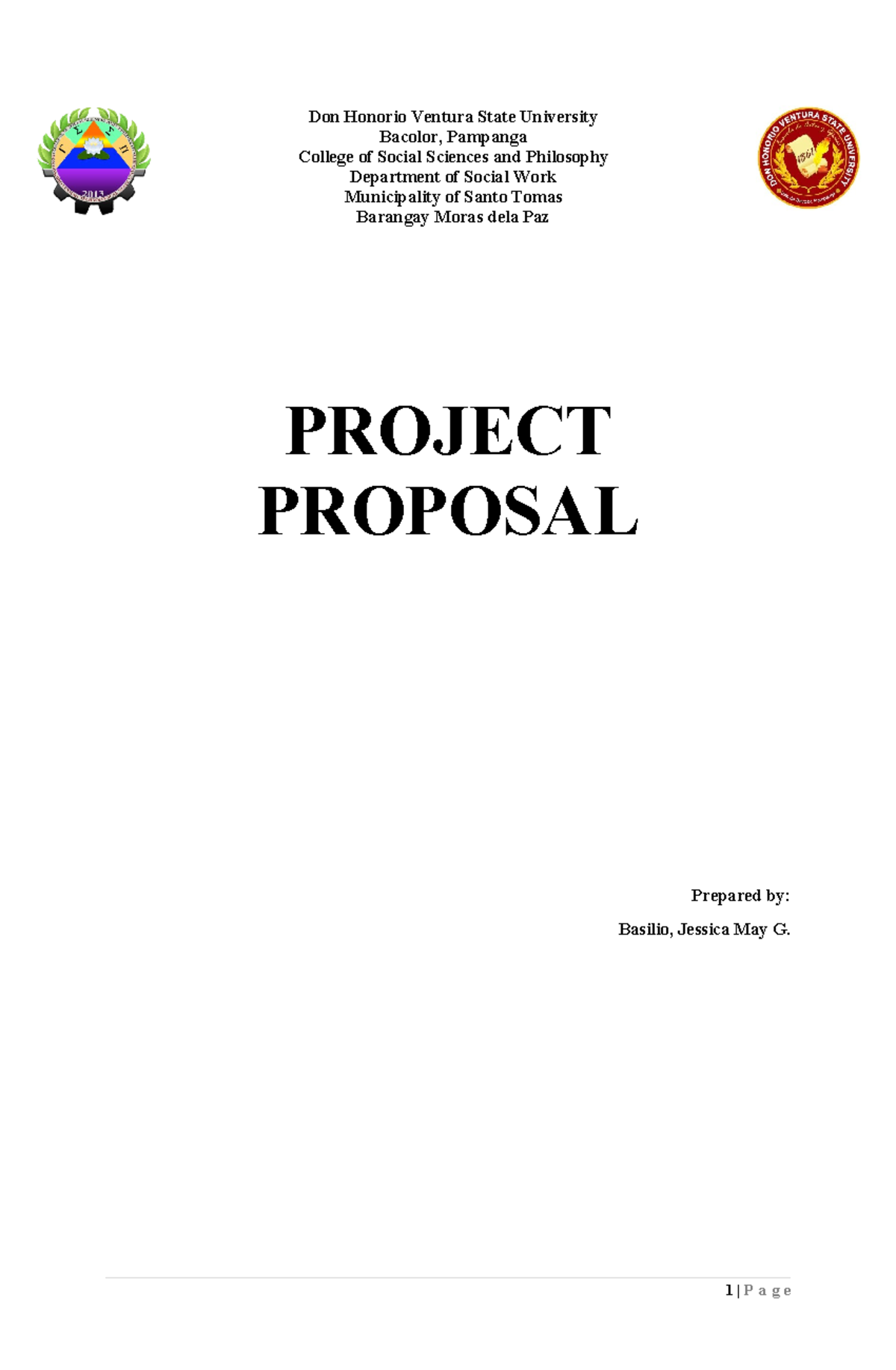Project Proposal - Don Honorio Ventura State University Bacolor, Pampanga College of Social ...