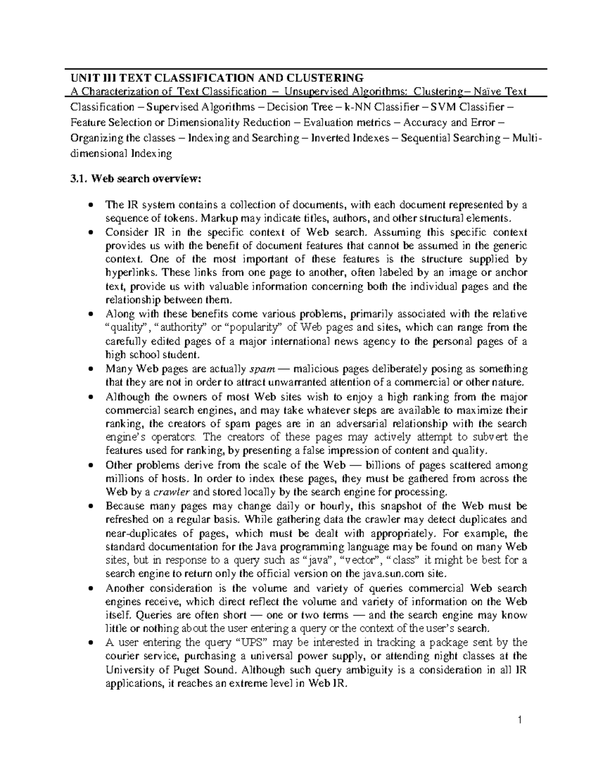 Information Retrieval Techniques Module 3 Unit Iii Text Classification And Clustering A