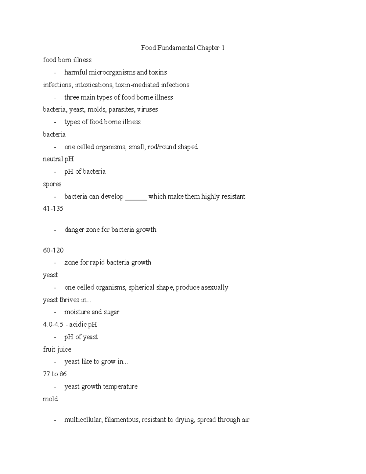 Food Fundamental Chapter 1 - .. - moisture and sugar 4.0-4 - acidic pH ...