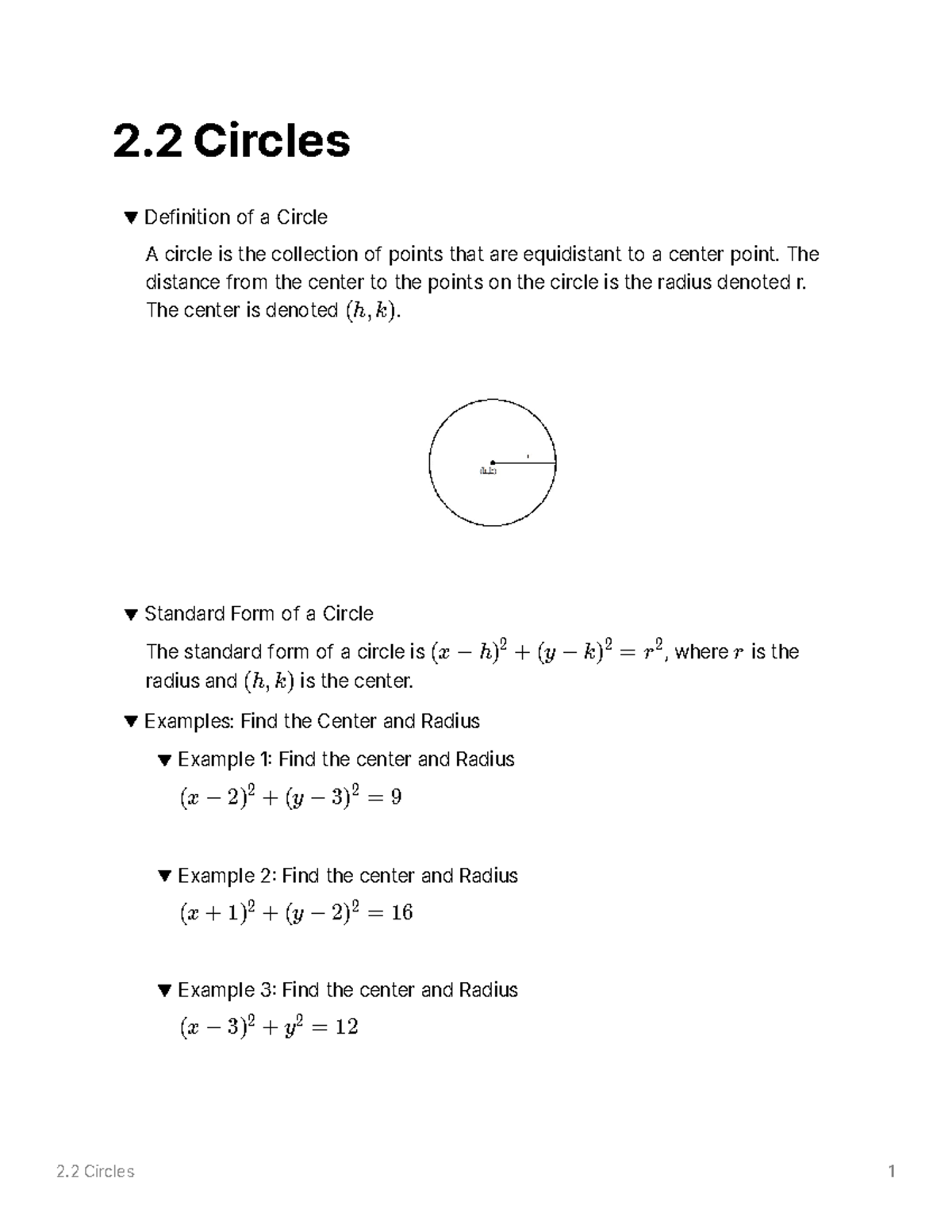 MAC1105-2 - Equations of a circle - 2 Circles Definition of a Circle A ...