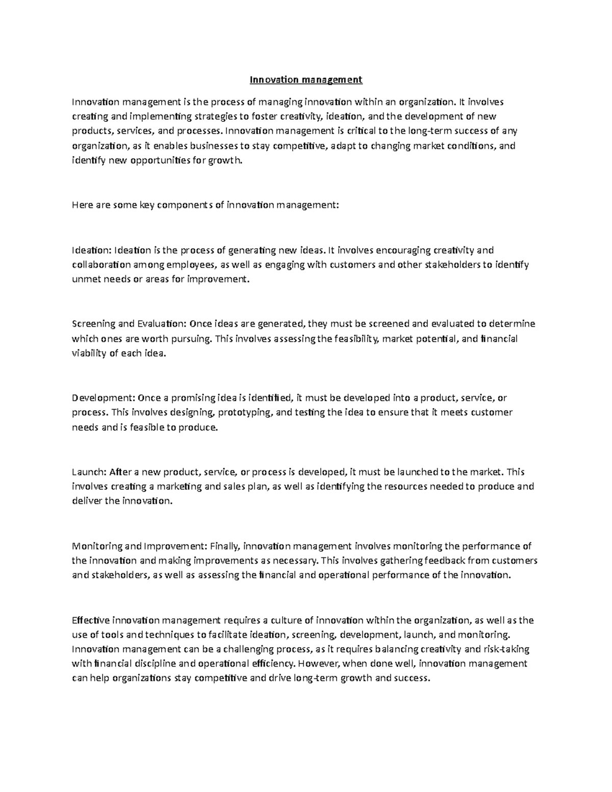 Innovation management - Innovation management Innovation management is ...