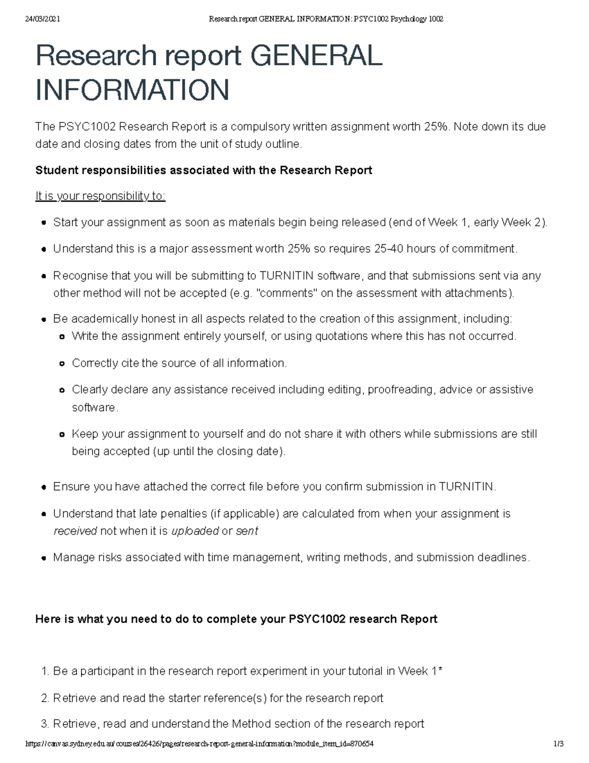Research report General Information PSYC1002 Psychology 1002 - 24/03 ...