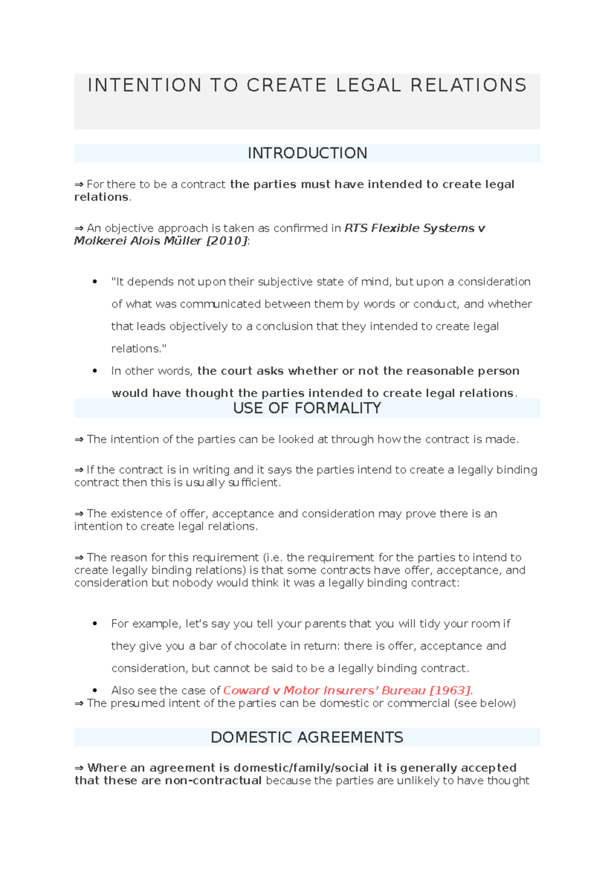 Contract 4 - Intention to create legal relations - INTENTION TO CREATE ...