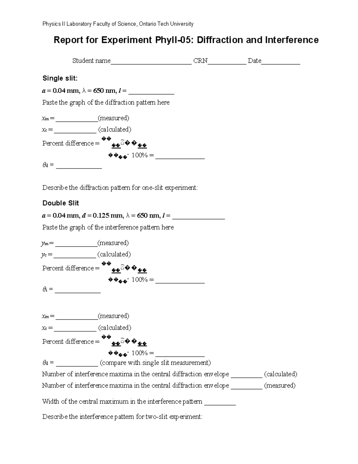 Report Diffraction - physics lab - Physics II Laboratory Faculty of ...