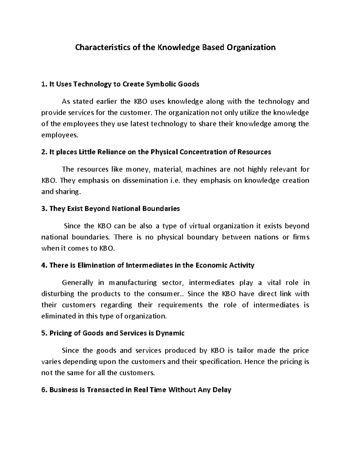 Knowledge based organization - Characteristics of the Knowledge Based ...