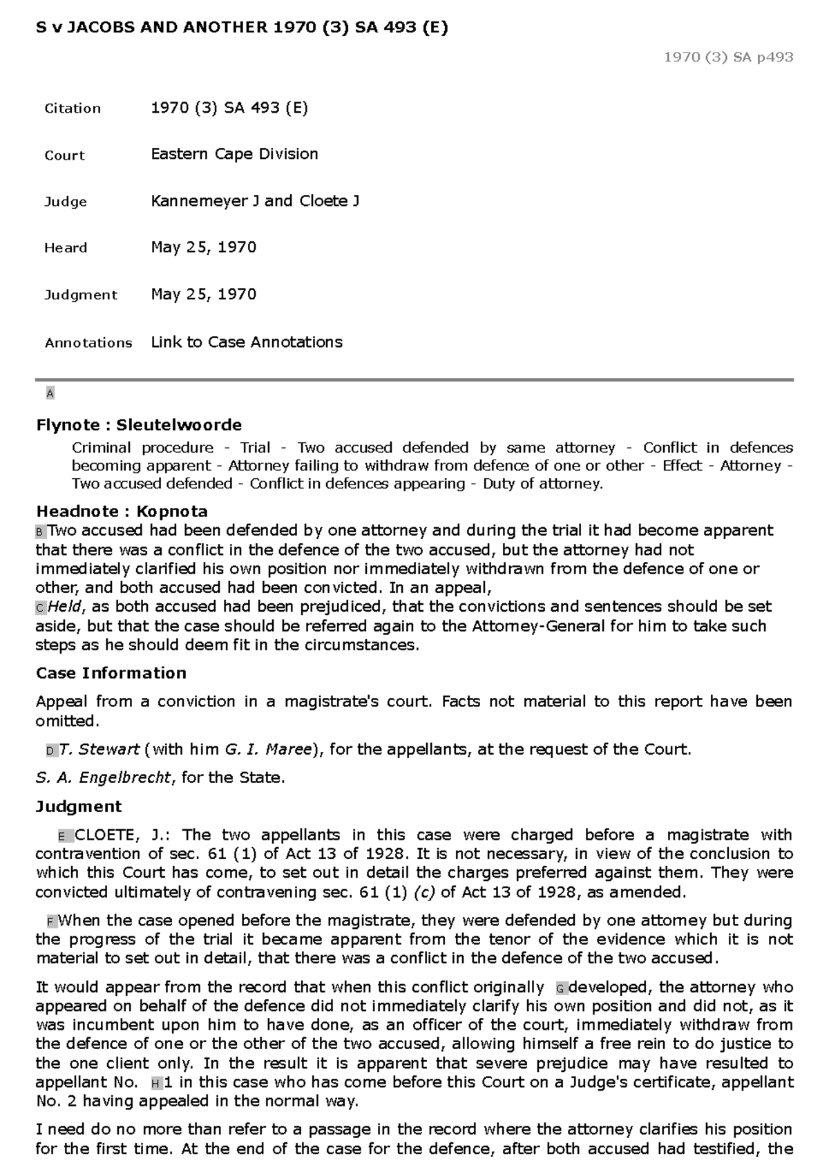 S v jacobs and another 1970 3 sa 493 court case - S v JACOBS AND ...