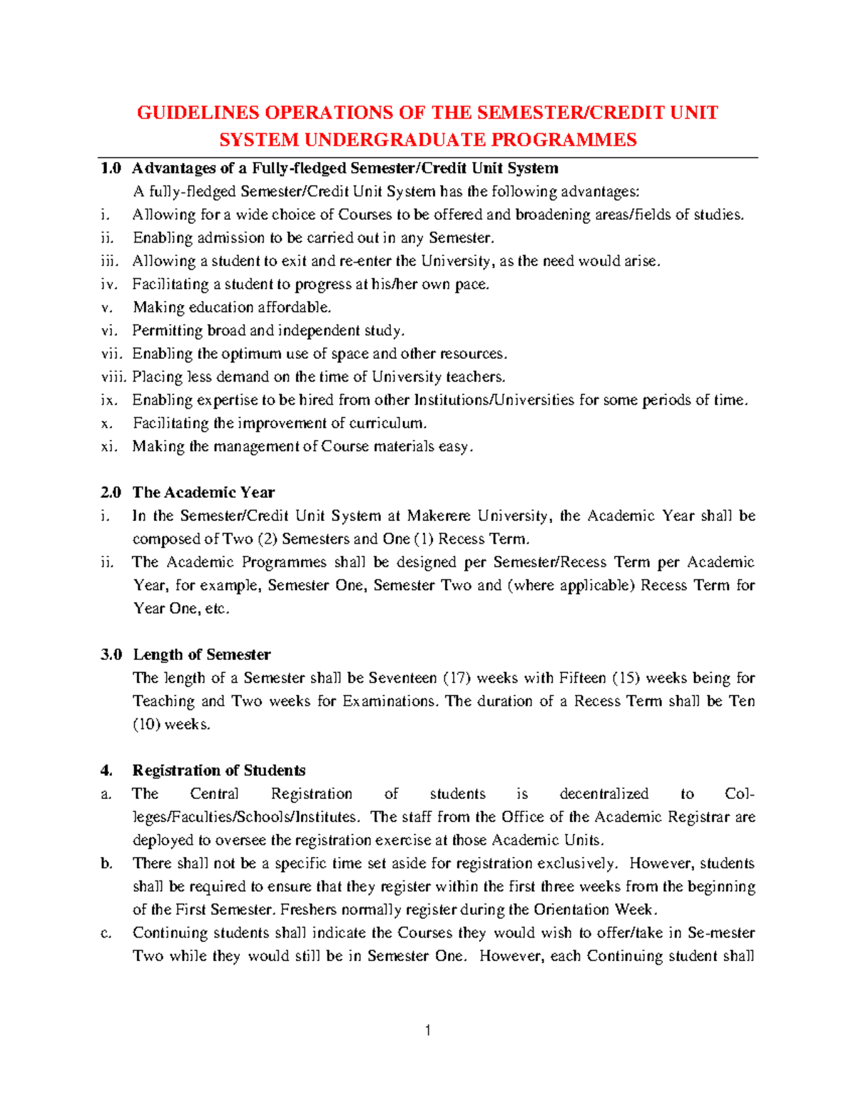 Guidelines Operations OF THE Semester(undergraduate programmes ...