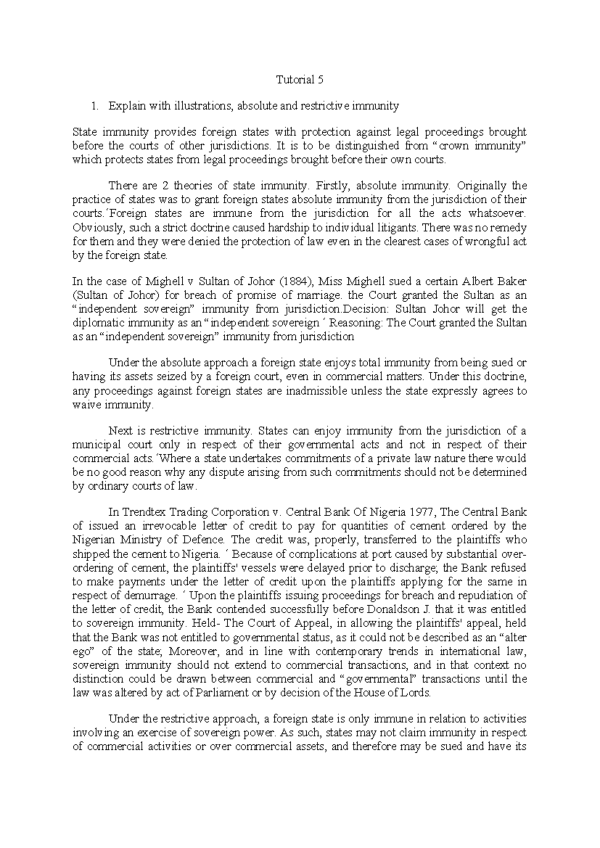 Tutorial 5 - Tutorial 5 Explain with illustrations, absolute and restrictive immunity State ...