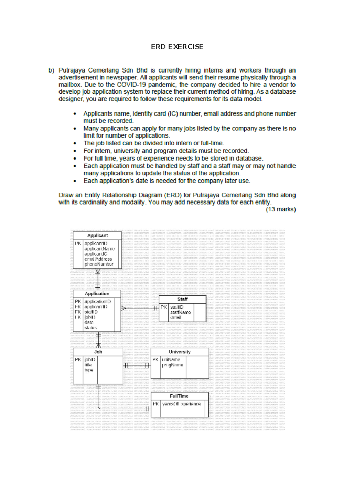 ERD Exercise - ERD - ERD EXERCISE b) Putrajaya Cemerlang Sdn Bhd is currently hiring interns and ...