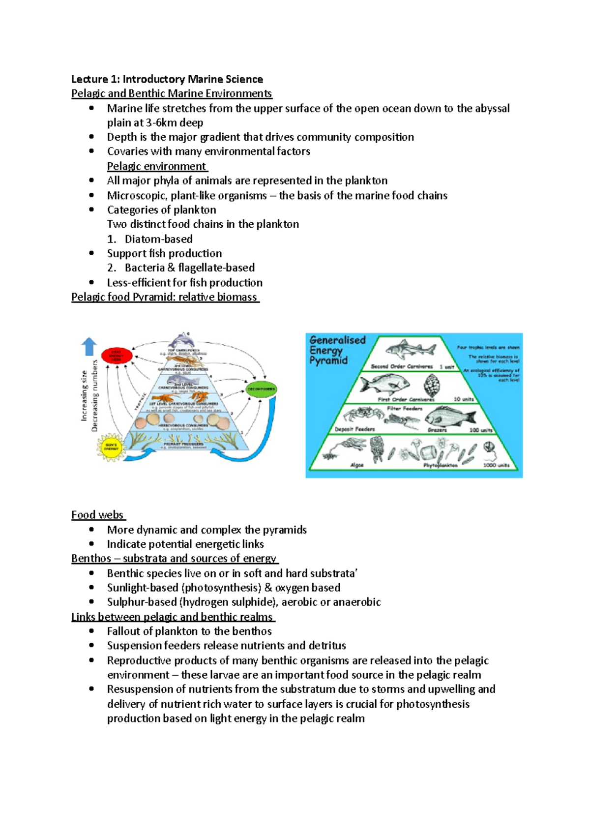 MB1110 Week 1 - lecture notes - Lecture 1: Introductory Marine Science ...