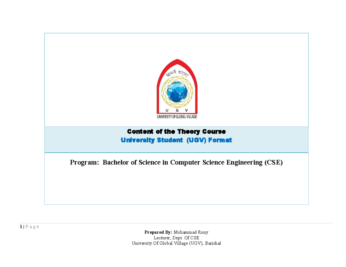 Pattern Recognition Course Materials University Of Global Village Ugv Barishal Content Of