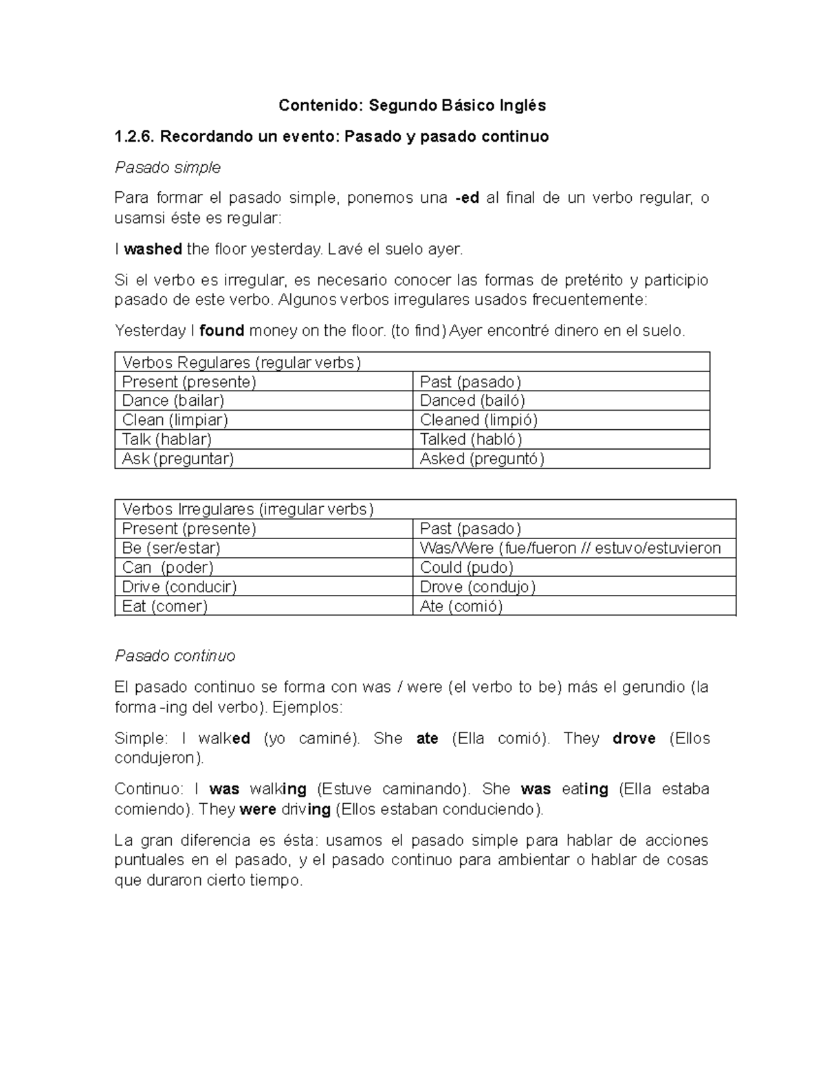 Inglés básico guía 1 - Contenido: Segundo Básico Inglés 1.2. Recordando ...