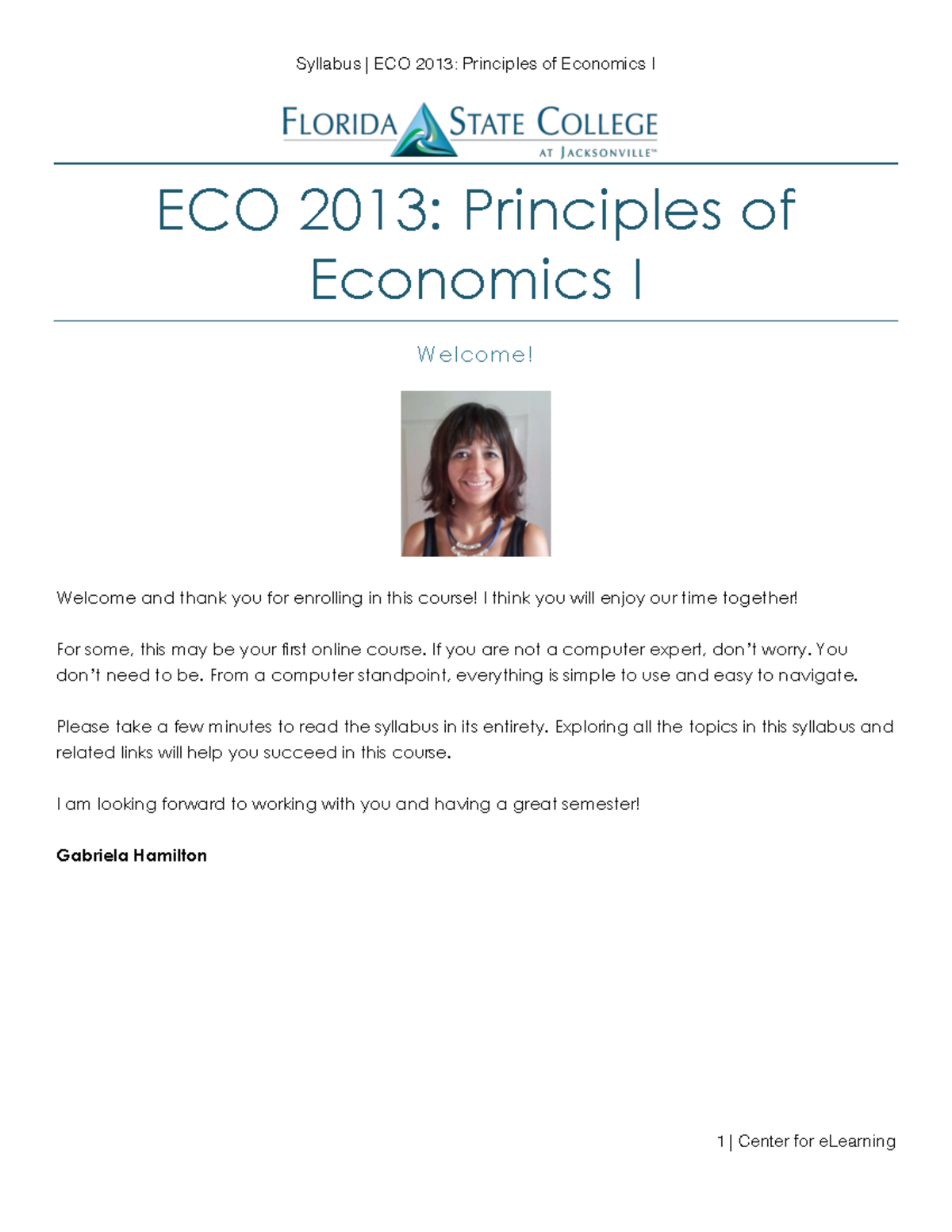 ECO2013 Syllabus - ECO 2013: Principles of Economics I Welcome! Welcome ...