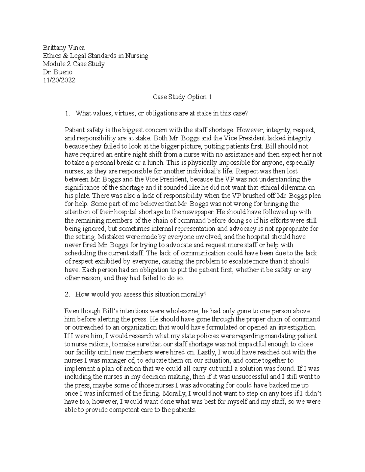 Module 2 Case Study 1 - Professor Bueno - Brittany Vinca Ethics & Legal ...