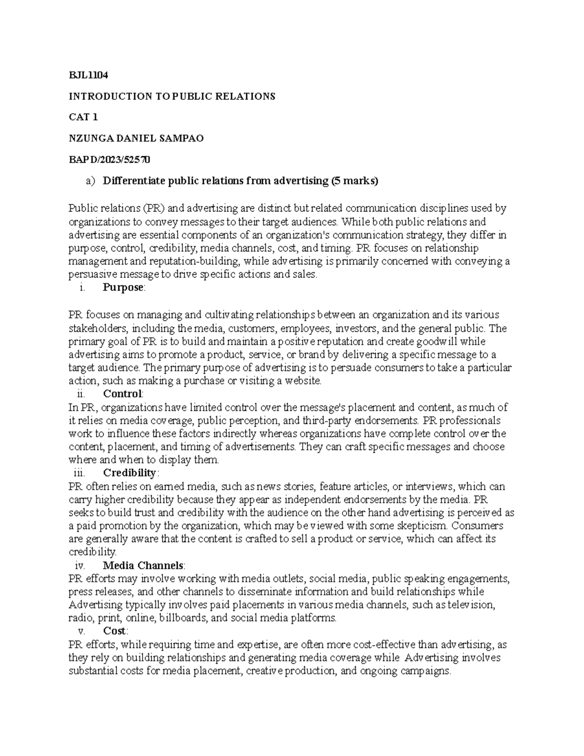 BJL1104 Introduction TO Public Relations - BJL INTRODUCTION TO PUBLIC ...