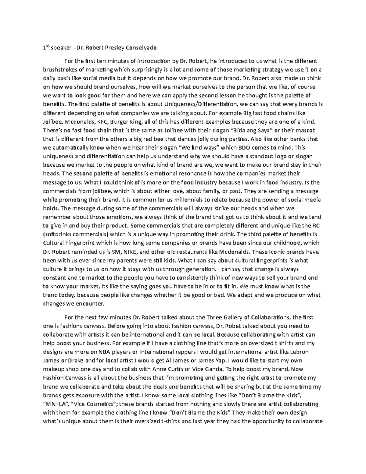 1st speaker Dr. Robert - notes - 1 st speaker - Dr. Robert Presley ...