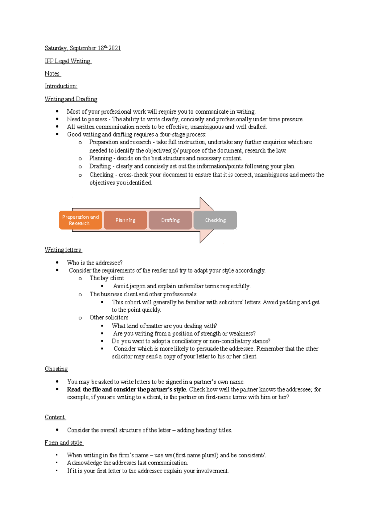 Legal writing notes - Preparation and Research. Planning Drafting ...
