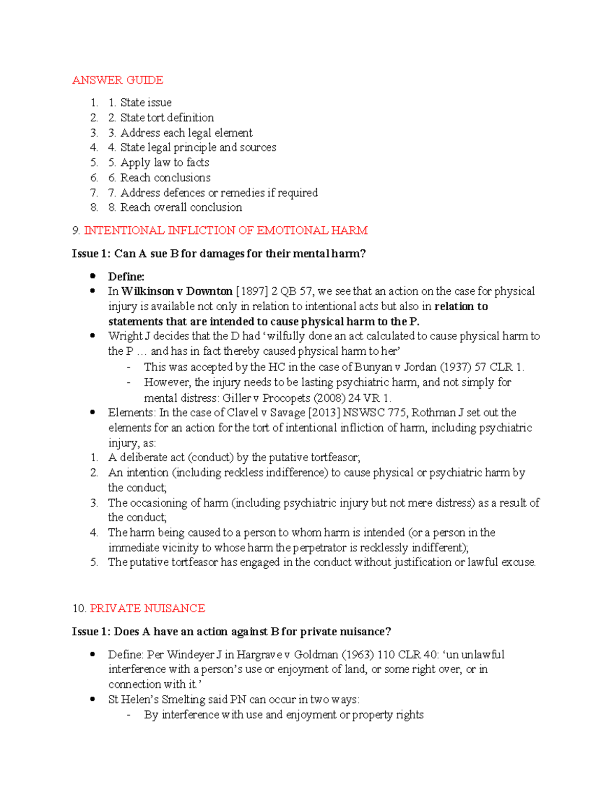 TORT LAW Notes 1 - Summary Introduction to Tort Law - ANSWER GUIDE ...