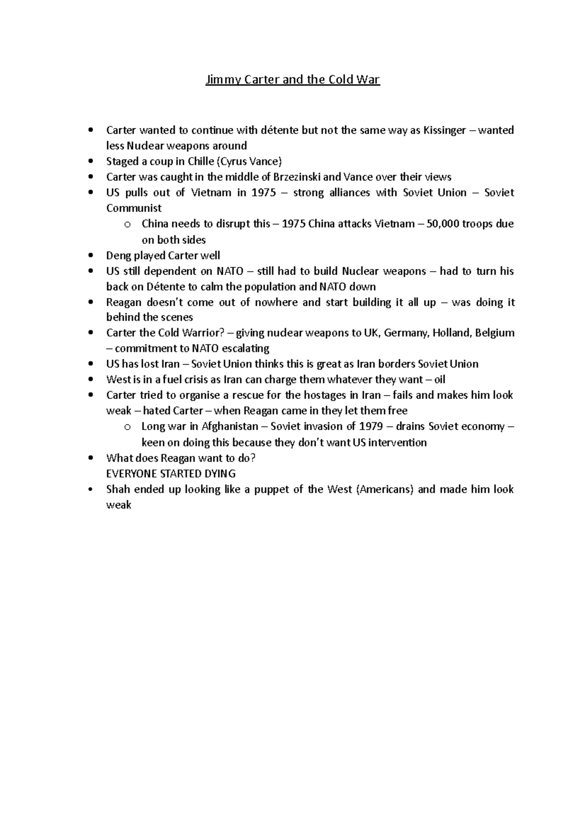 Jimmy Carter and the Cold War - Jimmy Carter and the Cold War Carter ...