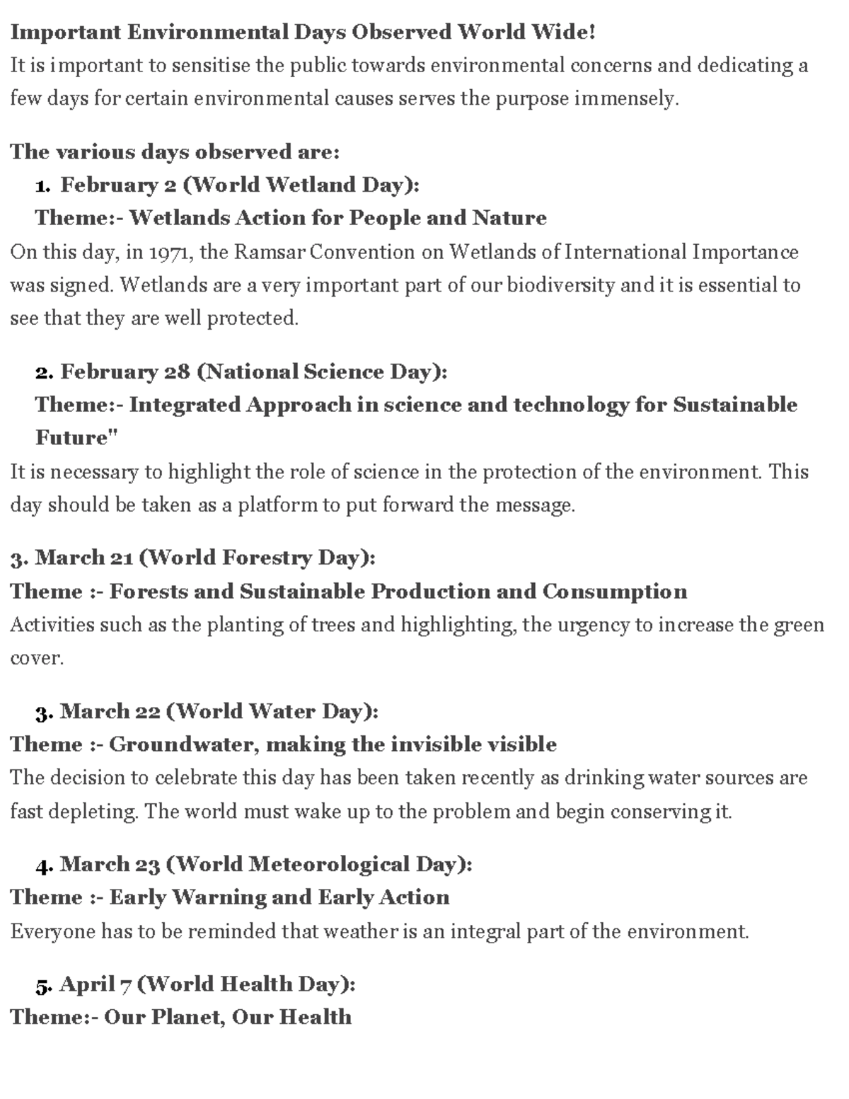 DAYS - KLIHGDZTGRYFUIOP[L; - Important Environmental Days Observed ...