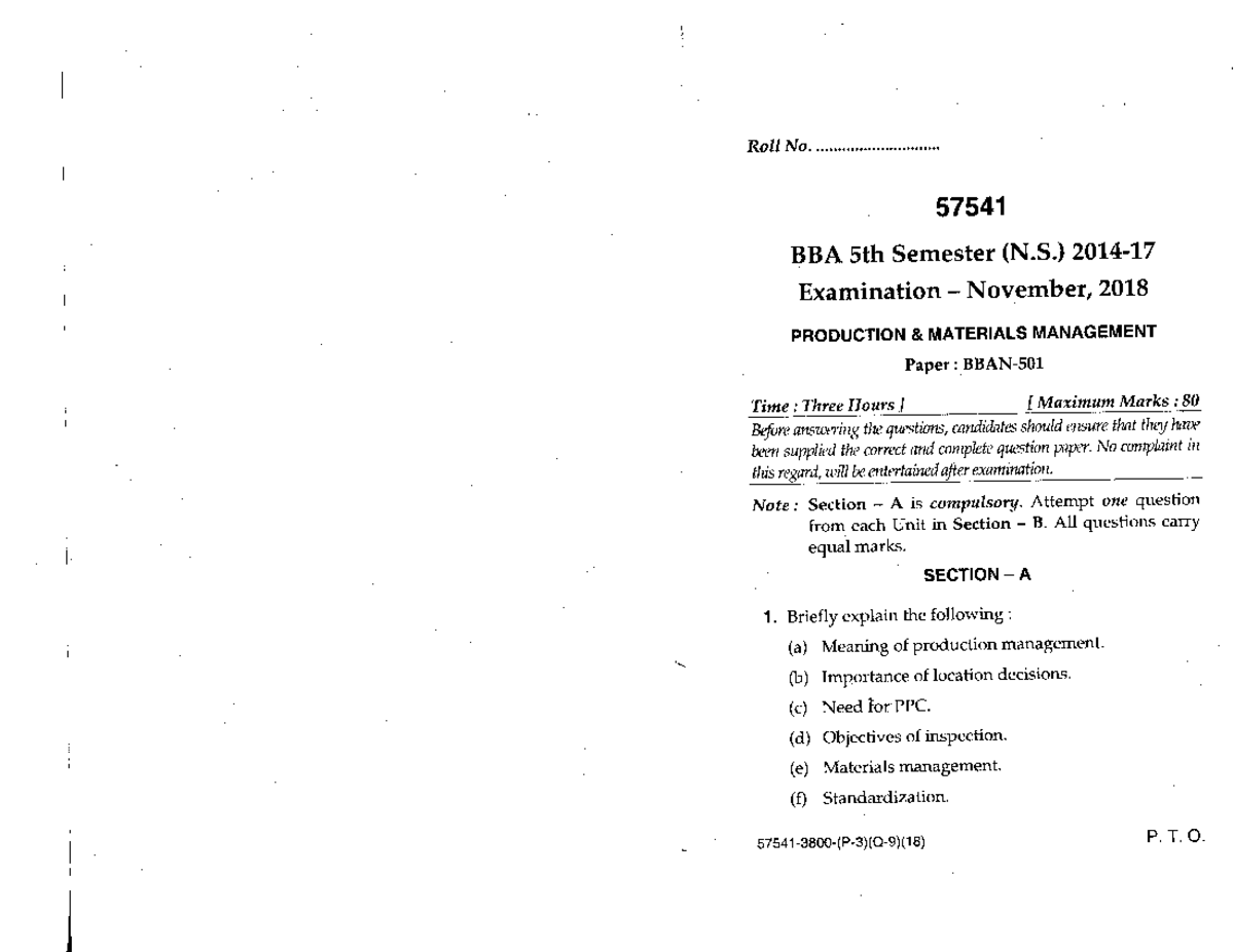 PMM(5th)Dec2018 - Question paper - Bachelor in Commerce - Studocu