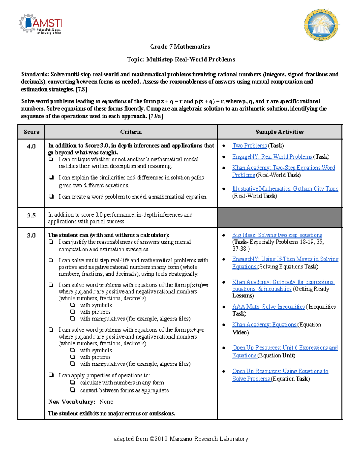 7 - nnnnn00000 - Grade 7 Mathematics Topic: Multistep Real-World ...