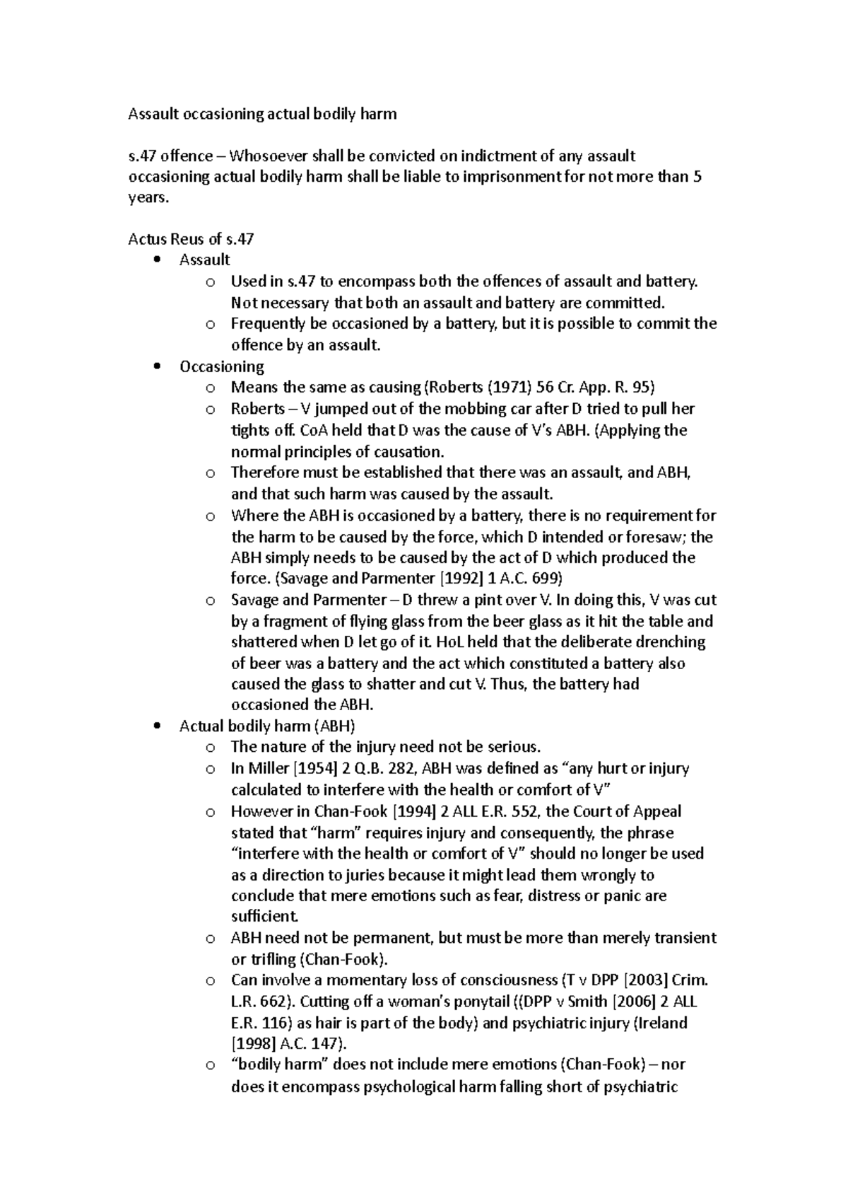 Non fatal offences - Summary Criminal Law with Mooting - Assault ...