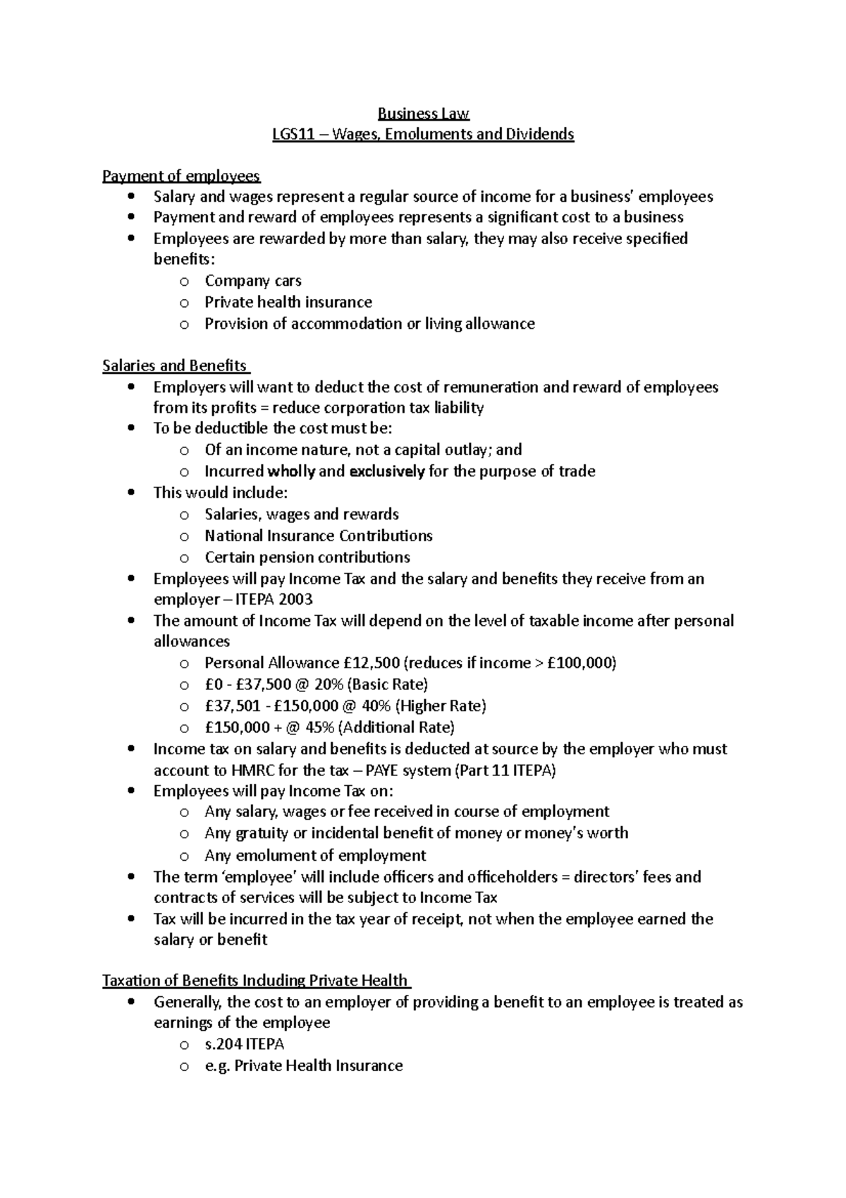 Wages, Emoluments and Dividends - Business Law LGS11 – Wages ...