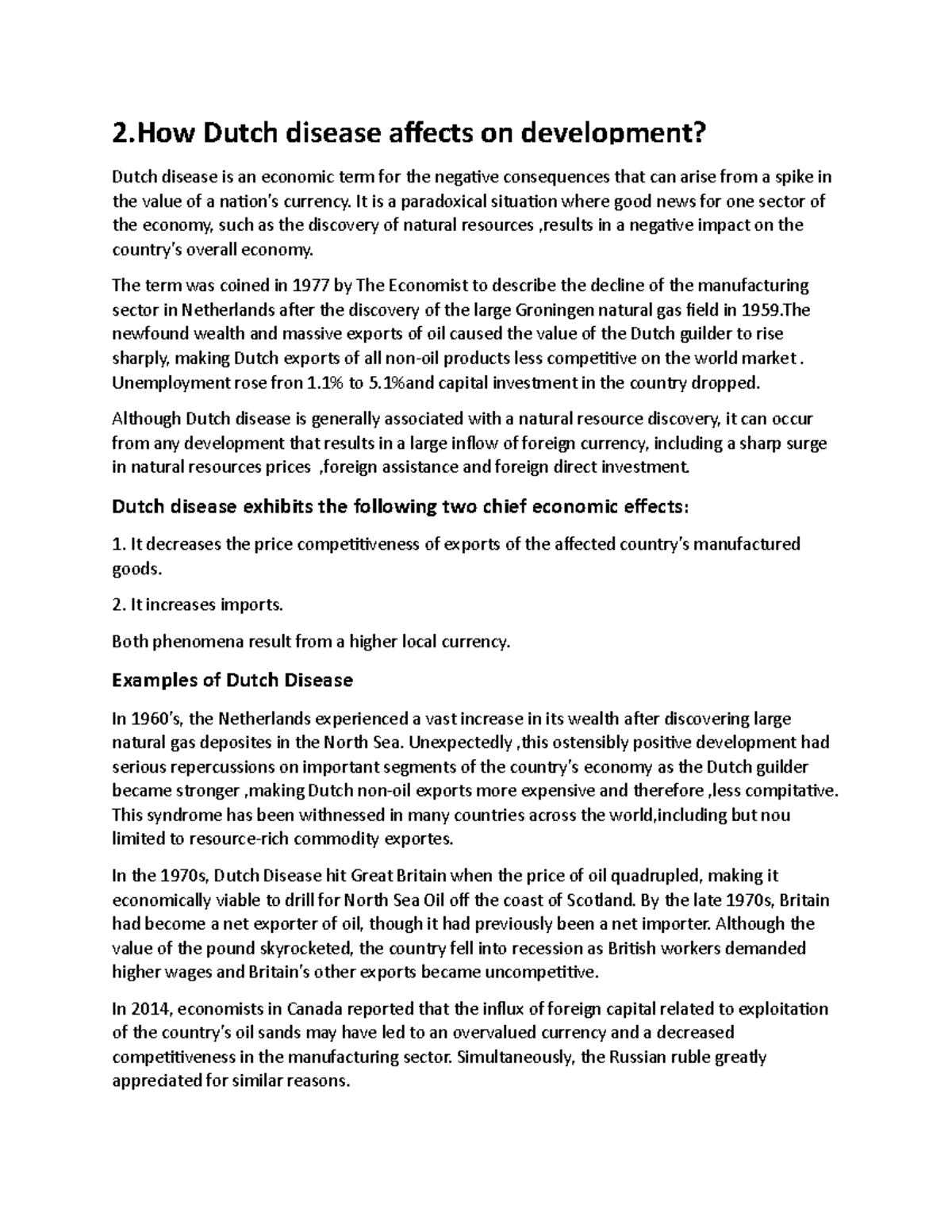 2.How Dutch disease affect on development - 2 Dutch disease affects on ...
