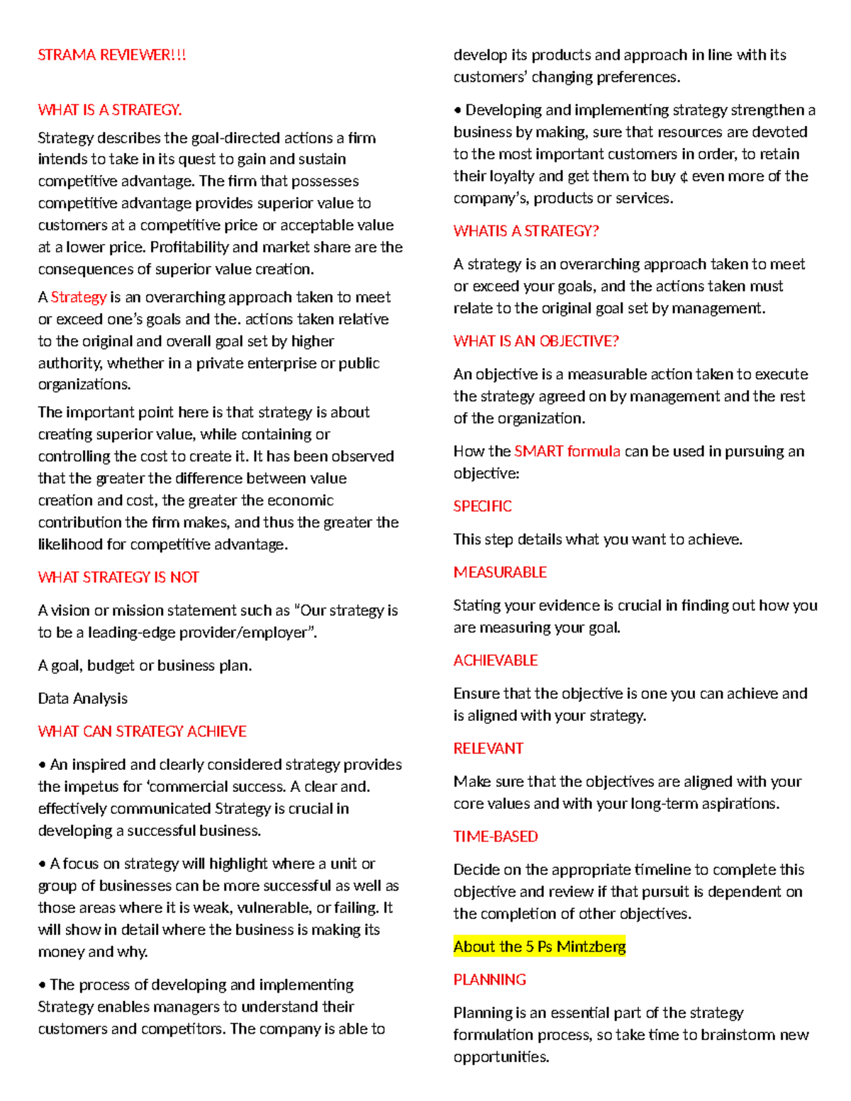 Strama- Reviewer - STRAMA REVIEWER!!! WHAT IS A STRATEGY. Strategy ...