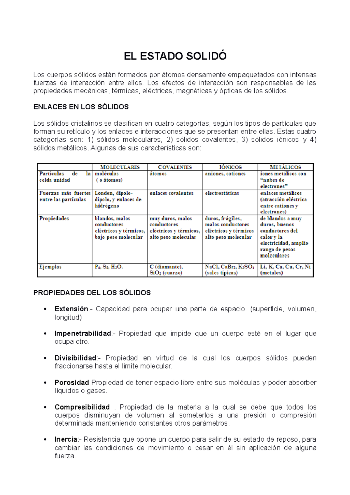 EL Estado Solido - EL ESTADO SOLIDÓ Los cuerpos sólidos están formados ...