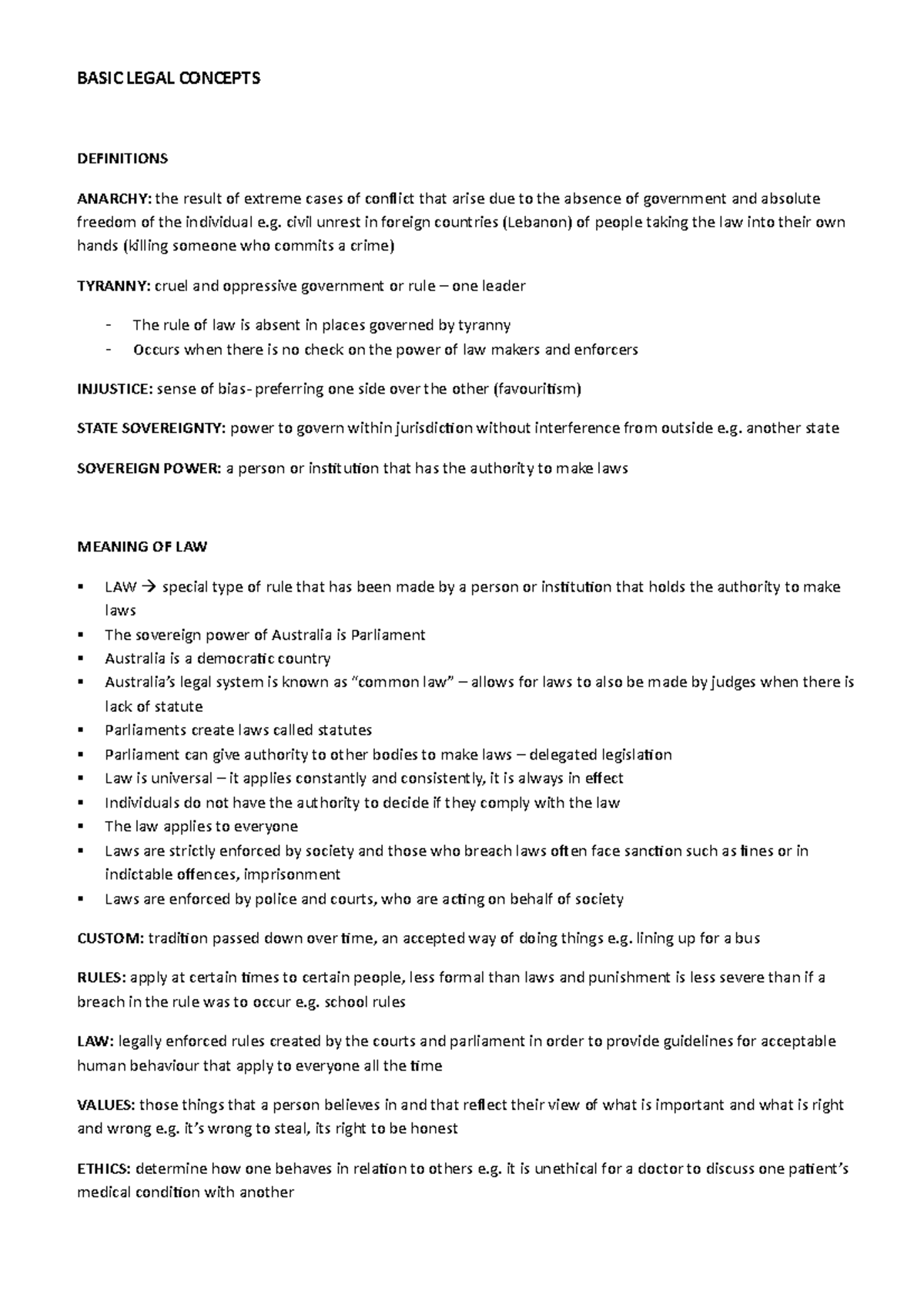 Basic legal concepts - BASIC LEGAL CONCEPTS DEFINITIONS ANARCHY: the ...