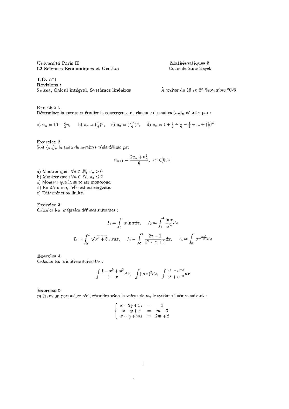 Hayek 18 09 2023 TD1 A 6 Maths 3 - Mathématiques - Studocu