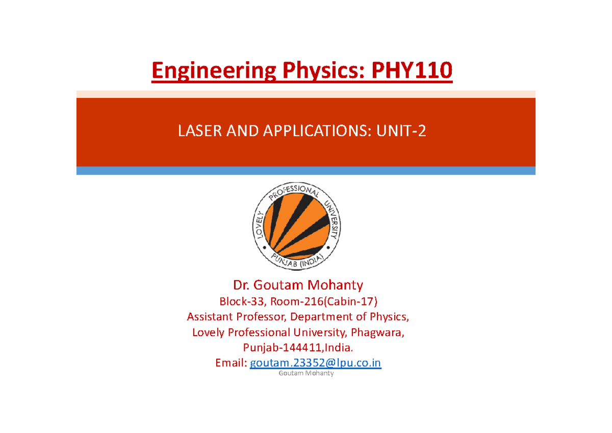vvi notes engineering physics - LASER AND APPLICATIONS: UNIT- Dr ...