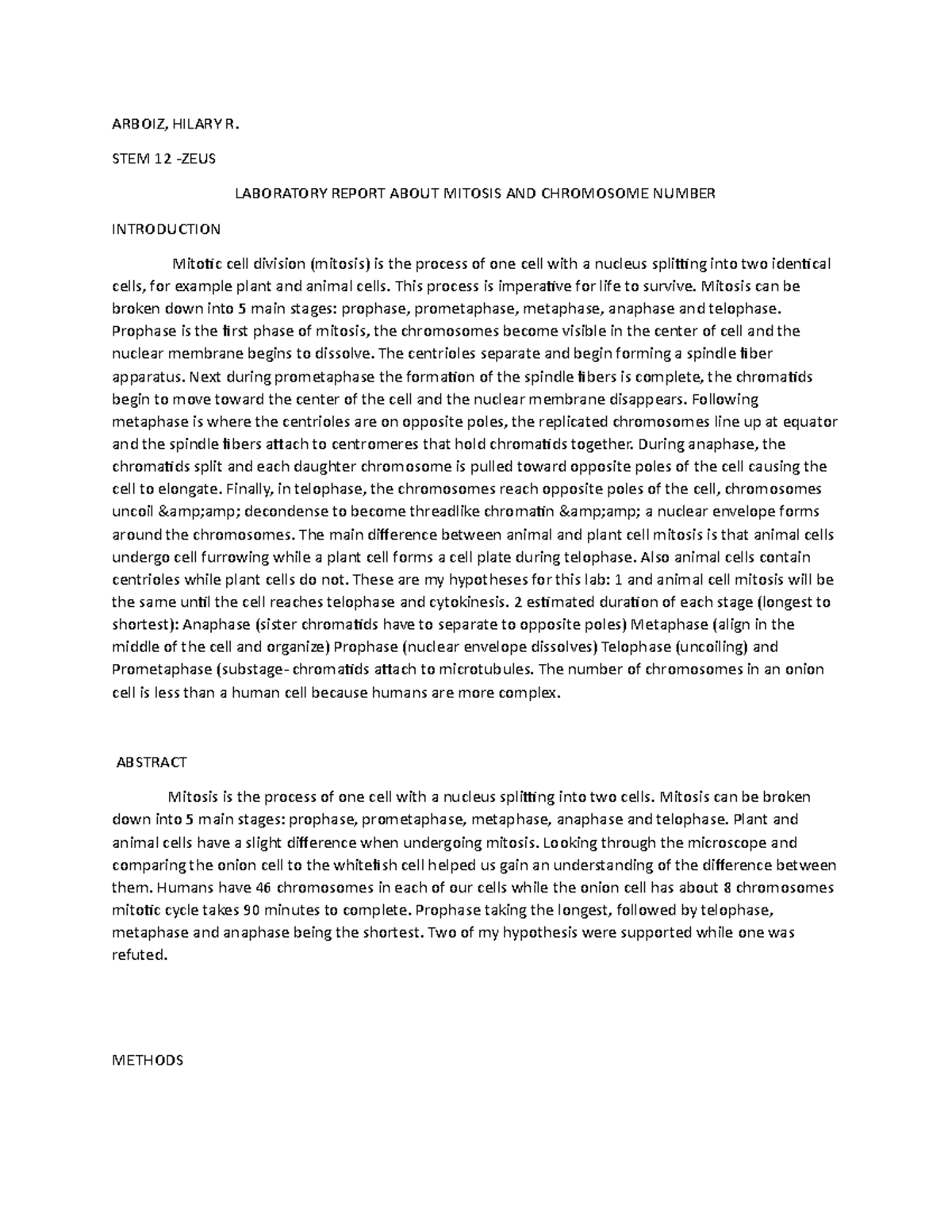 Lab-report - ARBOIZ, HILARY R. STEM 12 -ZEUS LABORATORY REPORT ABOUT ...