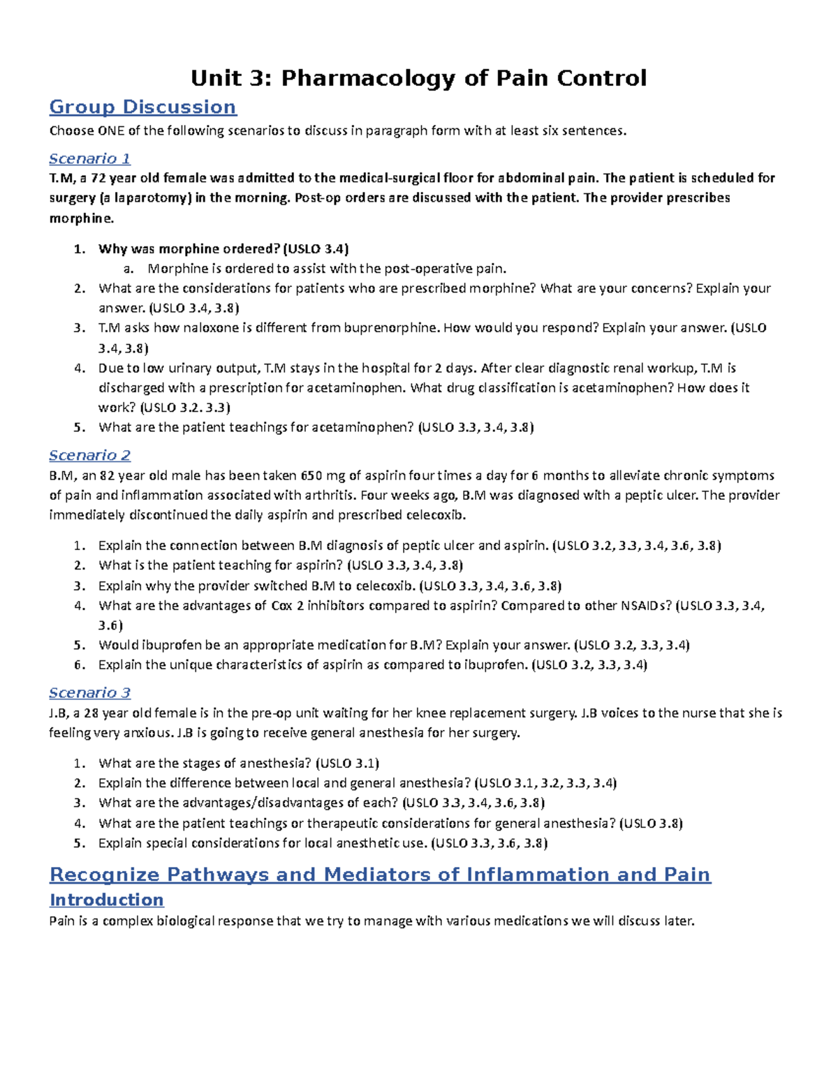 Unit 3 - 1 Pharmacology of Pain Control - Unit 3: Pharmacology of Pain ...