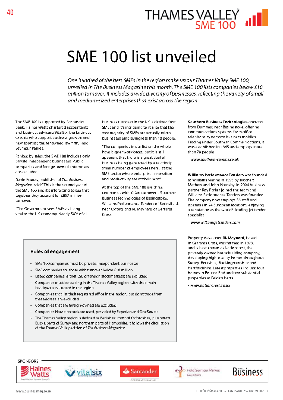 Thames Valley SME100 List 2012 13 - 40 businessmag.co THE BUSINESS ...