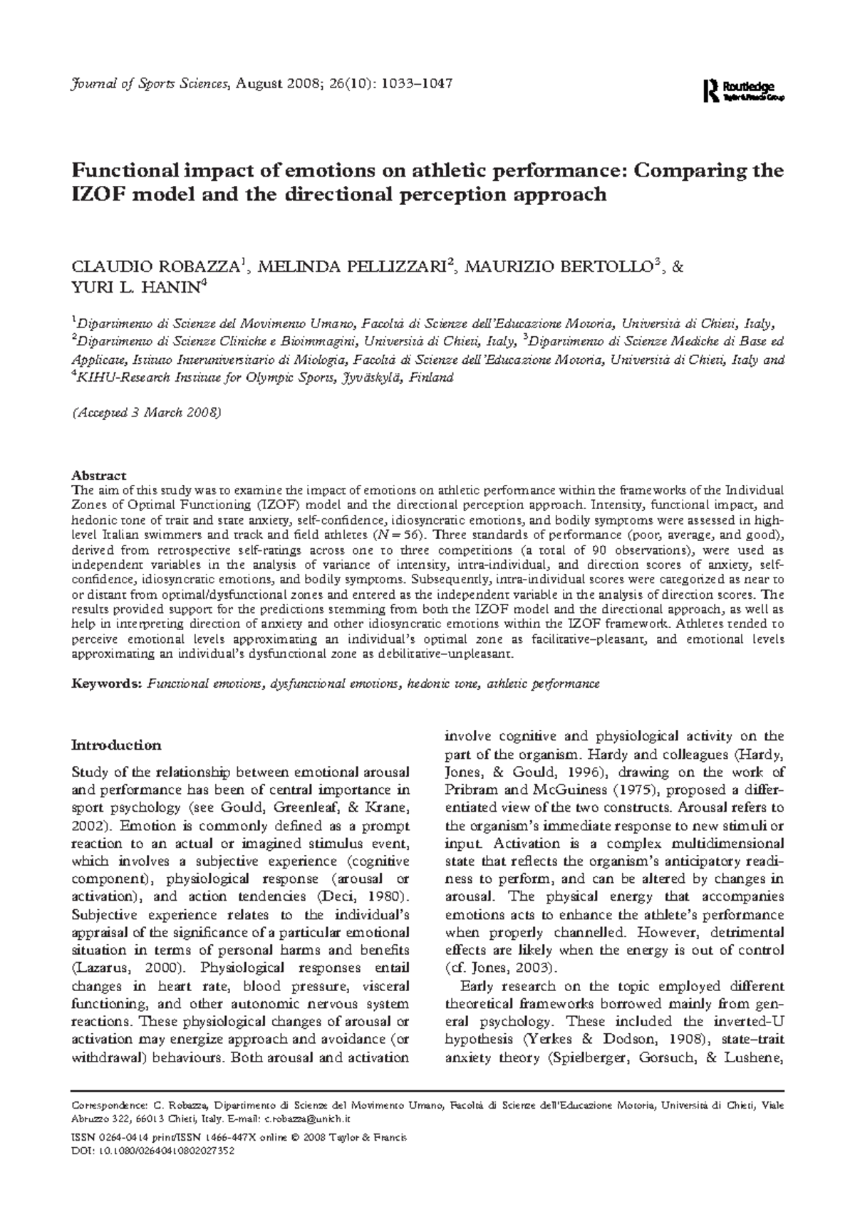 Emotion performance - article - Functional impact of emotions on ...