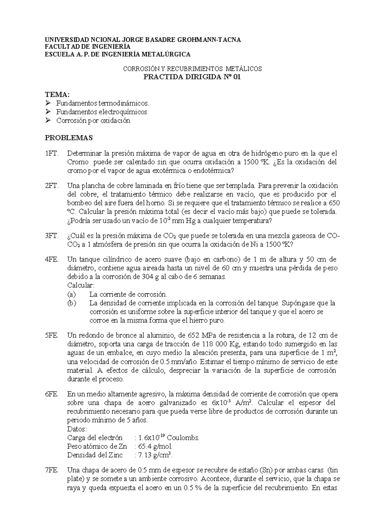 PD1fund Corr - Práctica de corrosión - UNIVERSIDAD NCIONAL JORGE BASADRE GROHMANN-TACNA FACULTAD ...