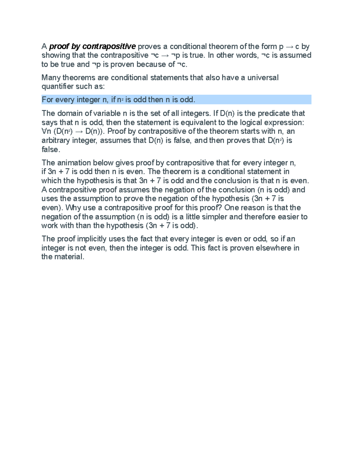 Contranegative proofs - A proof by contrapositive proves a conditional ...