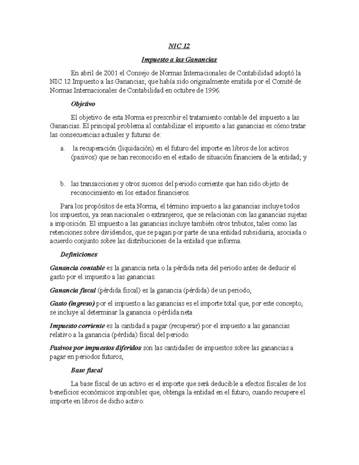 NIC 12 - Es un informe de la Norma Internacional de Contabilidad acerca ...