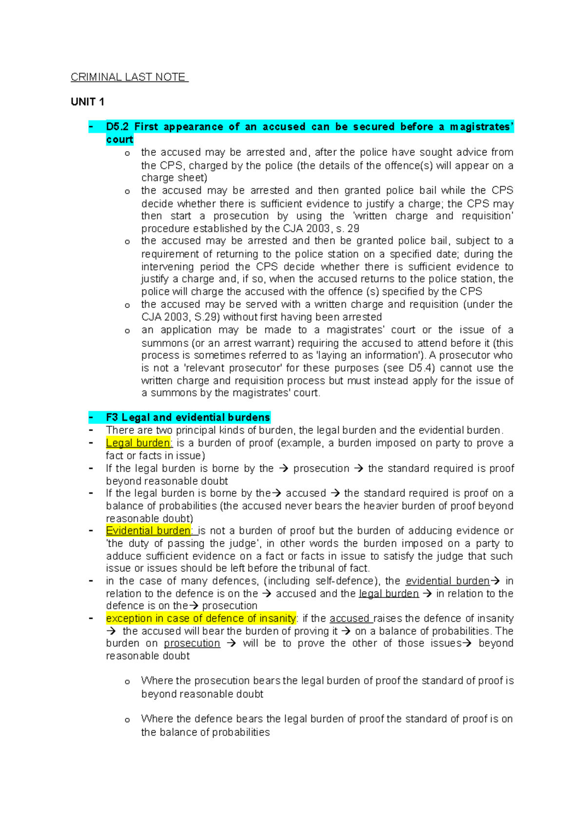 Criminal LAST NOTE - CRIMINAL LAST NOTE UNIT 1 D5 First appearance of ...