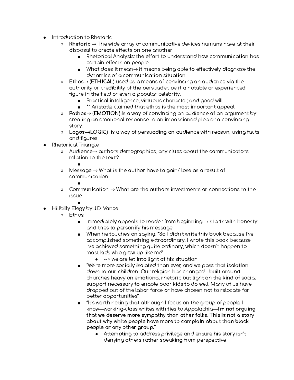 English 002 Notes - Introduction to Rhetoric Rhetoric → The wide array ...