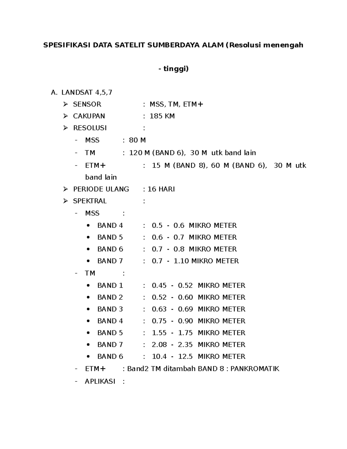 Instrumentasi Kelautan - Spesifikasi Data Satelit Sumberdaya Alam ...