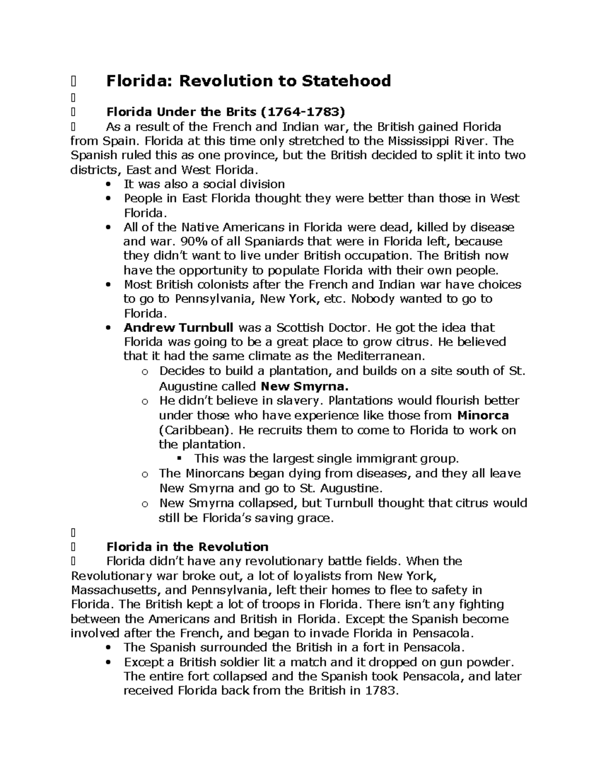 AMH2010 Spring 2013 (Sheppard) Test 3 notes - Florida: Revolution to ...